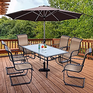 Tangkula 2 Pieces Patio Dining Chairs, Outdoor C Spring Motion Dining Chair Set w/Armrests & Neck Support, High Back Weather Resistant Steel Chairs w/Breathable Fabric for Pool, Lawn, Backyard (2)