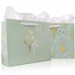Beautiful Gift Bags Set of 2 - Large 13" Bags with Handles incl. Matching Tissue Paper, Cards & Stickers - Reusable and Perfect For Presents of Any Birthday, Weddings, Mothers Day & Special Occasion
