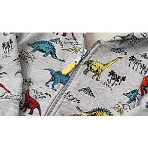 HUAER& Baby Boys' Cotton Cartoon Fox Zip Front Jacket Hoodie Sweatshirt (2-3T, Dinosaur)