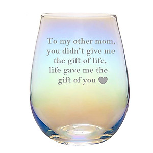 Mothers Day Gifts for Bonus Mom, To My Other Mom, Life Gave Me the Gift of You Rainbow Wine Glass, Mothers Day Gifts for Bonus Mom