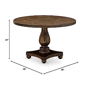 East West Furniture IR2-07-TP Irving Kitchen Dining Round Wooden Table Top with Pedestal Base, 48x48 Inch, Distressed Jacobean
