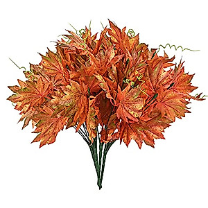 Artflower Fake Fall Bushes Autumn Fake Fall Bushes Artificial Large Maple Leaves Artificial Maple Leaves Branches for Indoor Outdoor Table Centerpieces Christmas Thanksgiving Decoration, 4 Pcs