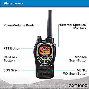 Midland Two-Way Radio - with External Magnetic Mount Antenna & GXT1000 Radio - Long Range Walkie Talkies (Black/Silver, Pair Pack)