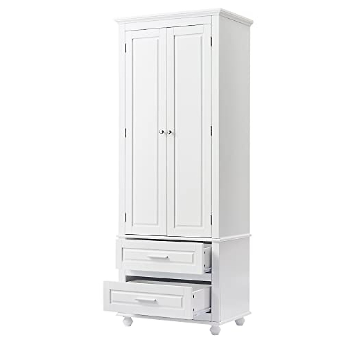 Tall Storage Cabinet with 2 Drawers and Double Door for Bathroom/Office, White Freestanding Kitchen Pantry Cabinet, Bathroom Cupboard w/Adjustable Shelf, Floor Cabinet Bookcase with Door (White-ty1)