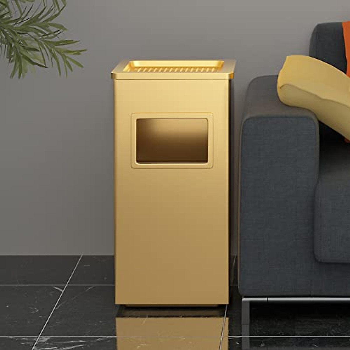 BEAMNOVA Trash Can Indoor Outdoor Black Stainless Steel Commercial Garbage Can Industrial Garbage Enclosure Inside Cabinet with Lid Waste Container, Gold Color, 31 * 25 * 61 cm / 12.2 * 9.8 * 24 in