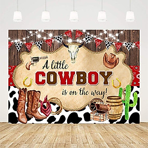 AIBIIN 7x5ft Cowboy Baby Shower Backdrop for Boys Wild West Oh Baby Photography Background Western Rodeo Cow Country Baby Shower Party Decorations Banner Photoshoot Props
