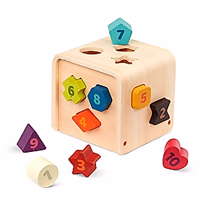 Battat – Shape Sorter For Toddlers, Kids – Wooden Learning Cube – 10 Colorful Wood Shapes With Numbers – Count & Sort Cube – 1 Year + – Count & Sort Cube