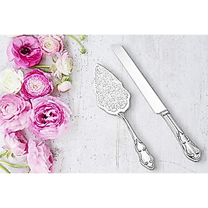 Strova Silver Wedding Cake Serving Set - Elegant Cake Cutting Knife and Server for Event Use