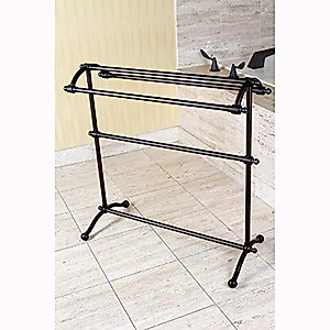 Standing Pedestal Towel Holder Bronze Tiered Drying Rack Tower Bar Stand Hanging Rods for Farmhouse Bathroom Rustic Country Antique Vintage Victorian Old Fashioned, Oil Rubbed Metal Steel 29.5 Inch