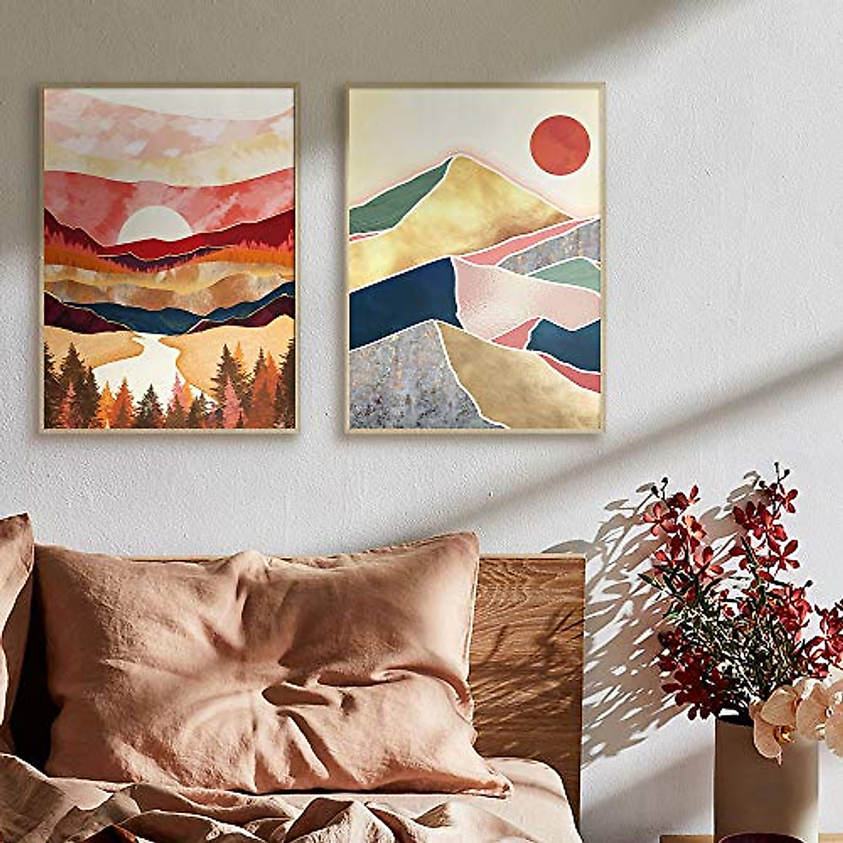Yumknow Abstract Nature Wall Art - Boho Wall Art for Bedroom Wall Decor for Living Room Pictures for Wall Prints, Unframed 16x20 inch, Mountain Decor, Sunset Wall Art, Moon Poster,Modern Fall Wall Art