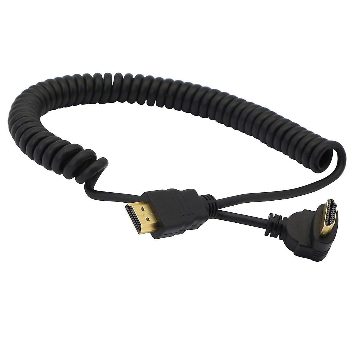 PNGKNYOCN Right Angle HDMI Coiled Cable,270 Degree Upward Angle HDMI Male to HDMI Male Spring Spiral Cable Support 3D 1080P YOUCHENG for Camera, Monitor