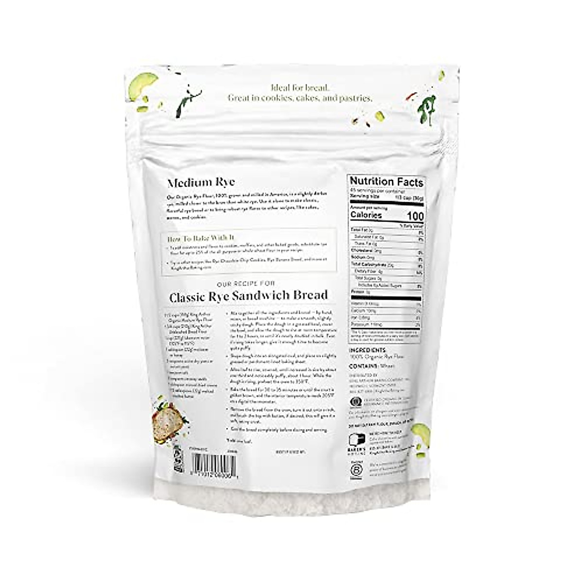 King Arthur Flour Organic Medium Rye Flour for Complex Flavorful Breads & Baked Goods, 100% Organic Non-GMO Project Verified, 3 Pounds (Pack of 1)