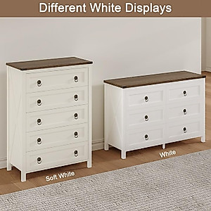 ChooChoo Farmhouse 6 Drawer Dresser, White Dresser for Bedroom, Wide Dressers & Chests of Drawers for Entryway, Hallway