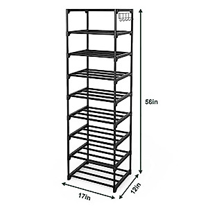 Caitlyn Small 9 Tier Tall Narrow Shoe Rack for Entryway, Vertical Free Standing Shoe Rack Organizer, Space-Saving, Sturdy Metal Shoe Shelf