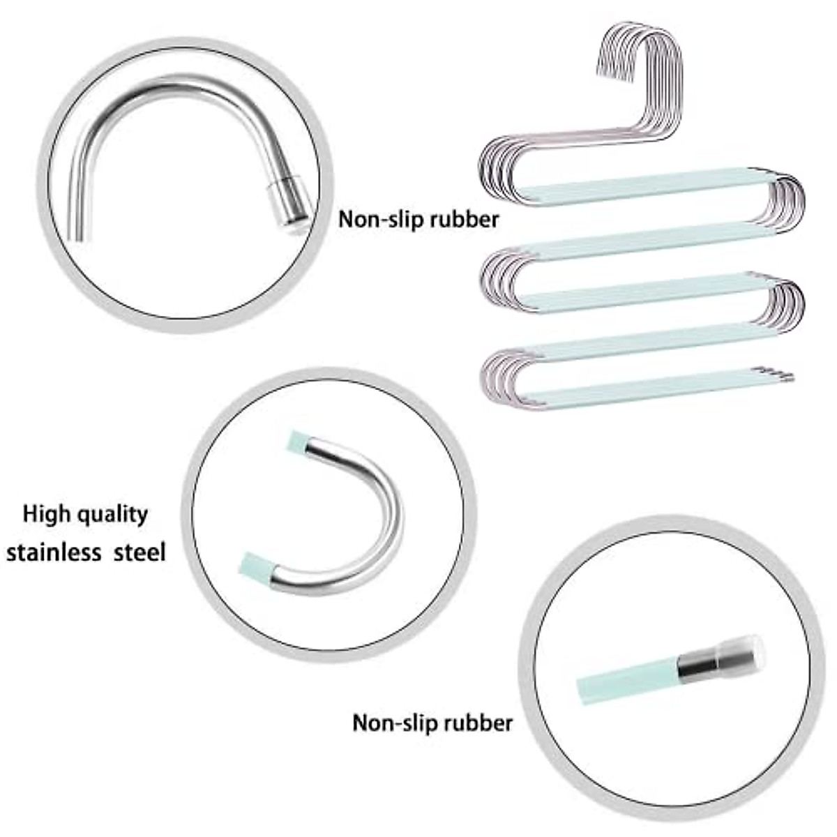 devesanter Pants Hangers Space Save Non-Slip 4 Pack S-Shape Trousers Hangers Stainless Steel Clothes Hangers Closet Storage Organizer for Pants Jeans Scarf Hanging Green