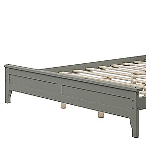 Queen Size Wooden Platform Bed Frames with Headboard, Modern Country Platform Bed with Sturdy Solid Wood Slat Support, No Box Spring Needed for Bedroom Small Space Boys Girls, Easy Assemble, Gray