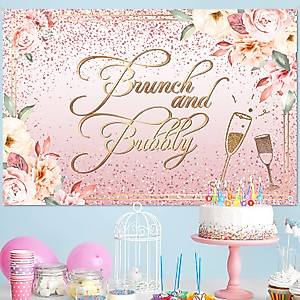 Brunch and Bubbly Bridal Shower Decorations Backdrop Banner Rose Gold Champagne Background for Wedding Bridal Shower Party Decor Supplies Pink