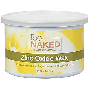 Too Naked Hair Removal Zinc Oxide Wax for Sensitive Skin, Extra Creamy, Non-Transparent Salon Wax, Fragrance-Free, 14 oz.