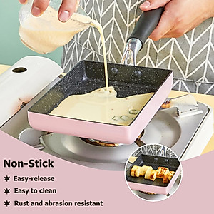 Japanese Omelet Pan, 6"x 7" Non-Stick Tamagoyaki Egg Pan, Rectangle Pan with Anti Scalding Bakelite Handle, Aluminum Japanese Egg Pan for everyday simple breakfast, All Stoveps Compatible, Pink