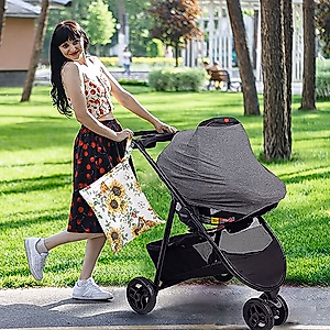 SDMKA 2Pcs Wet Dry Bag for Baby Cloth Diapers Sunflowers & Birds Reusable Waterproof Wet Bag with Two Zippered Pockets for Travel Beach Pool