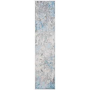 SAFAVIEH Tulum Collection Runner Rug - 2' x 9', Grey & Blue, Modern Abstract Design, Non-Shedding & Easy Care, Ideal for High Traffic Areas in Living Room, Bedroom (TUL207F)