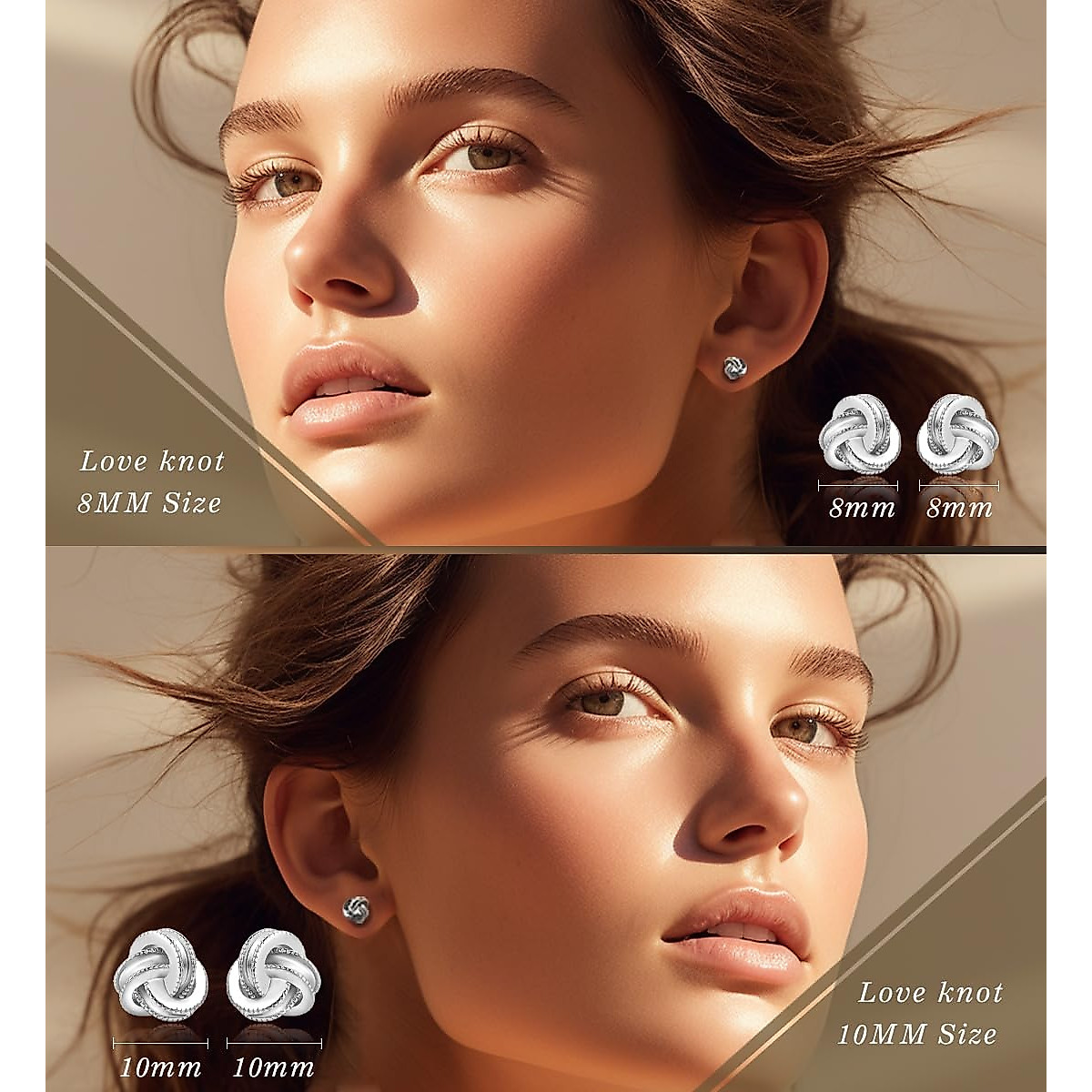 Gold Plated Sterling Silver Studs Love Knot Earrings For Women | Hypoallergenic & Nickle Free Jewelry for Sensitive Ears (10, white-gold-plated-silver)