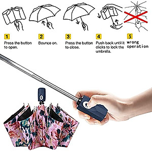 FDJASGY UV Sun Umbrella Compact Folding Travel Umbrella Auto Open Close Compact Folding Rain Umbrellas for Women Men Blocking UV 99.98% Hibiscus