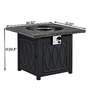 Ehomexpert 50,000 BTU Fire Pit Table,32-inch Outdoor Garden Square Auto-Ignition Propane Gas Fire Table with Waterproof Cover for Patio Courtyard Balcony,Black