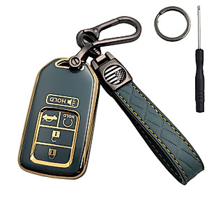 KOLALIR Key Fob Cover with Keychain Soft TPU 360° Degree Full Protection Compatible with Honda Accord Civic CRV HRV CRZ Pilot Ridgeline Odyssey Passport Fit Crosstour.(Model A-5 Buttons, Grey)