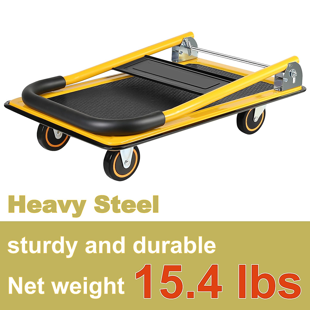 Foldable Push Cart Dolly Upgraded 330 lbs Carts with Wheels Stable Platform Hand Cart Practical Foldable Space Saving Folding Platform Truck (Yellow)