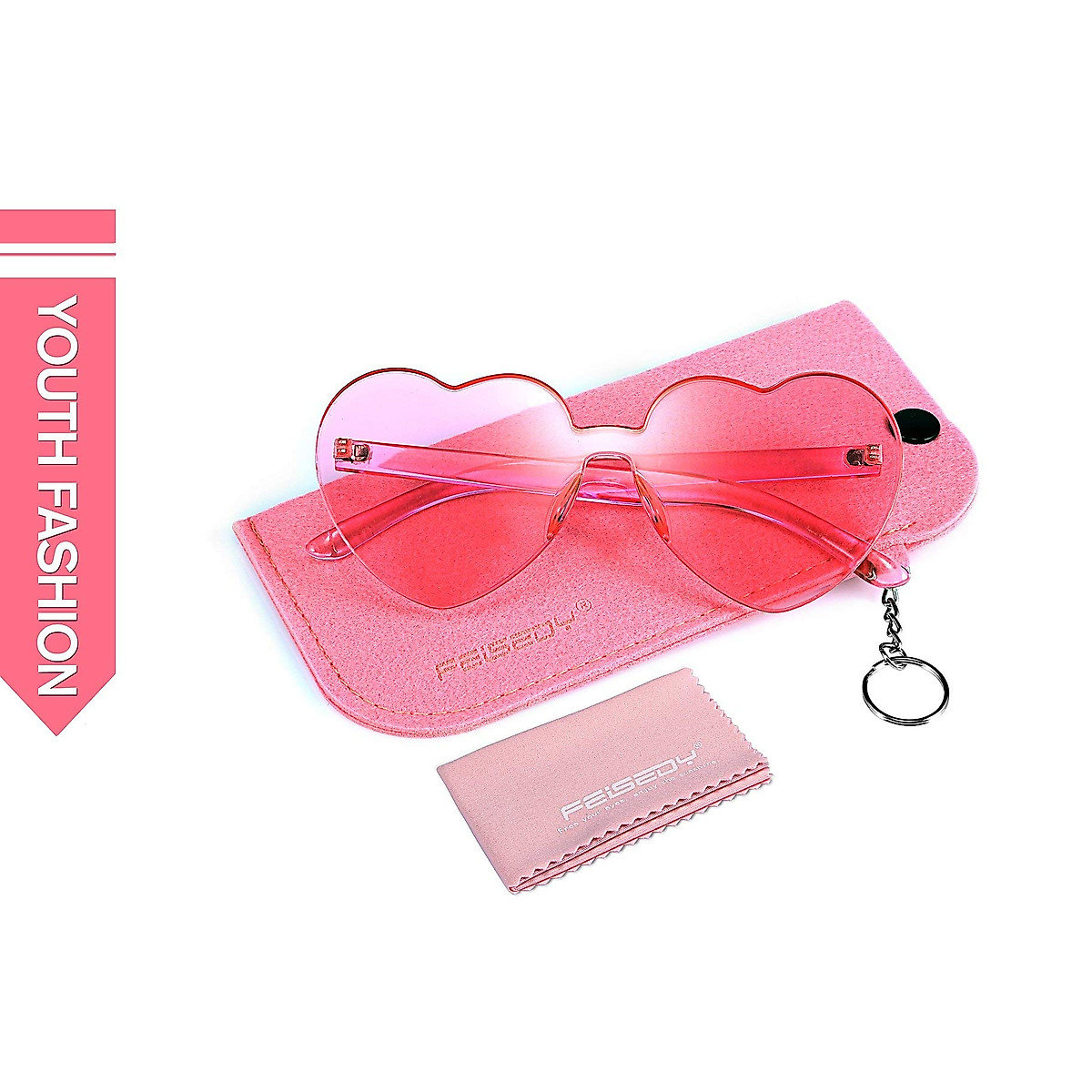 FEISEDY Thick Heart Sunglasses Rimless Heart Shaped Sun Glasses Women Fashion Love Glasses B2419