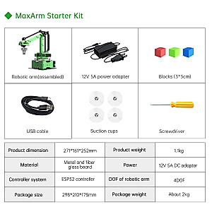 Robotic Arm Kit, MaxArm by ESP32 Open Source Smart Robot Arm with Bus Servo, Suction Nozzle, Wireless Contorll, Support Python & Arduino Programming STEM Science Education (Assembled)