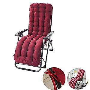 Patio Chaise Lounger Cushion, Indoor/Outdoor Chaise Lounger Cushions Rocking Chair Sofa Cushion with 6 Ties,Thick Padded Chaise Lounger Swing Bench Cushion，61Inch (Wine Red)