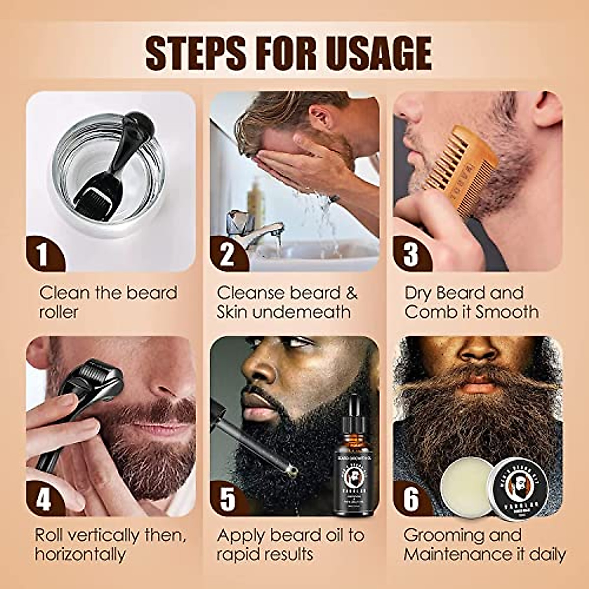 Varolan Beard Growth Kit - Beard Derma Roller, Beard Growth Oil (2Oz), Beard Balm, Beard Comb, Beard Ebook, Storage Bag, Beard Kit, Mustache Mens Gifts Set for Boyfriend Husband Fathers Dad Him