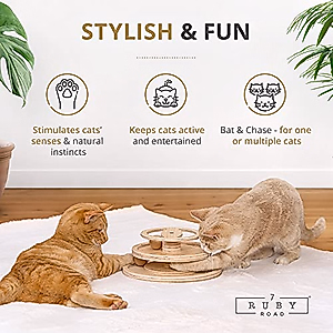 7 Ruby Road Cat Ball Track Toy 100% Natural Sustainable Wood Interactive Cat Toy - Interactive Indoor Cats Toy for When You are Away - Self Play Interactive Cat Toy for Indoor Cats Toy Ball Track