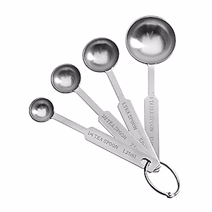 Stainless Steel Measuring Spoons - Set of 4 Premium Metal Spoons - Strong and Durable - Engraved with Metric and Imperial / US Sizes Including Tablespoon and Teaspoon - Ideal for Cooking and General Kitchen Use, for Measuring Liquid and Dry Ingredients