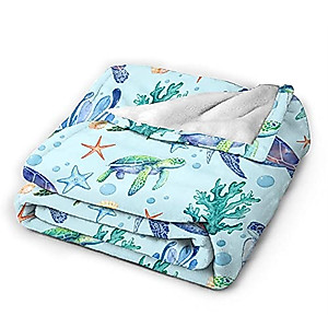 Majoug Sea Turtle Throw Blanket Flannel Fleece Bed Blanket Cozy Air Conditioning Blanket Plush Blanket for Bedroom Living Sofa Car 80"x60"