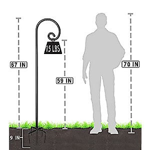 Artigarden Outdoor Shepherd Hooks 76 inch Tall for Bird Feeder (2 Packs), Adjustable Metal Garden Poles for Hanging Plants Solar Light Lantern, Bright Black