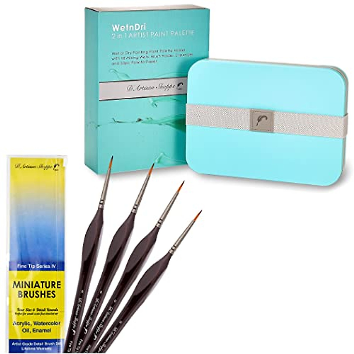 WetNDRi Wet Palette and Fine Tip Series IV Round 0 Brushes Bundle