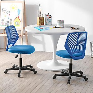 Giantex Kids Desk Chair, Armless Kids Computer Chair with Lumbar Support, Mesh Adjustable Swivel Study Chair with Wheels, Small Office Chair for Girls Boys Teen in Bedroom School (Blue)