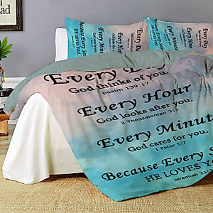 Todeyya Bible Verse Inspirational Thoughts 3 Pieces Duvet Cover (King Size) with 2 Pillow Shams, Microfiber Lightweight 3pcs Comforter Cover Set Coverlet, with Zipper Closure Corner Bedding All Season