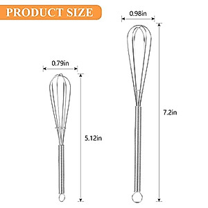 NileHome Mini Whisks Stainless Steel Whisk Set 5" 7" Kitchen Small Wisk Balloon Wire Tiny Whisks for Cooking, Whisking, Blending, Beating, Stirring 2Pack