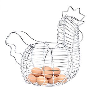 Hemoton Chicken Shaped Egg Holder Creative Iron Eggs Storage Basket Metal Wire Hen Egg Basket Vegetables Container Farmhouse Decor (Silver)