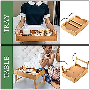 Lawei 2 Pack Bamboo Bed Tray Table with Foldable Legs, Portable Lap Tray Table for Serving Breakfast in Bed, Food Snack Tray for Bed, Sofa, Outdoor, Working, Eating, Drawing, Ideal for Kids, Adult
