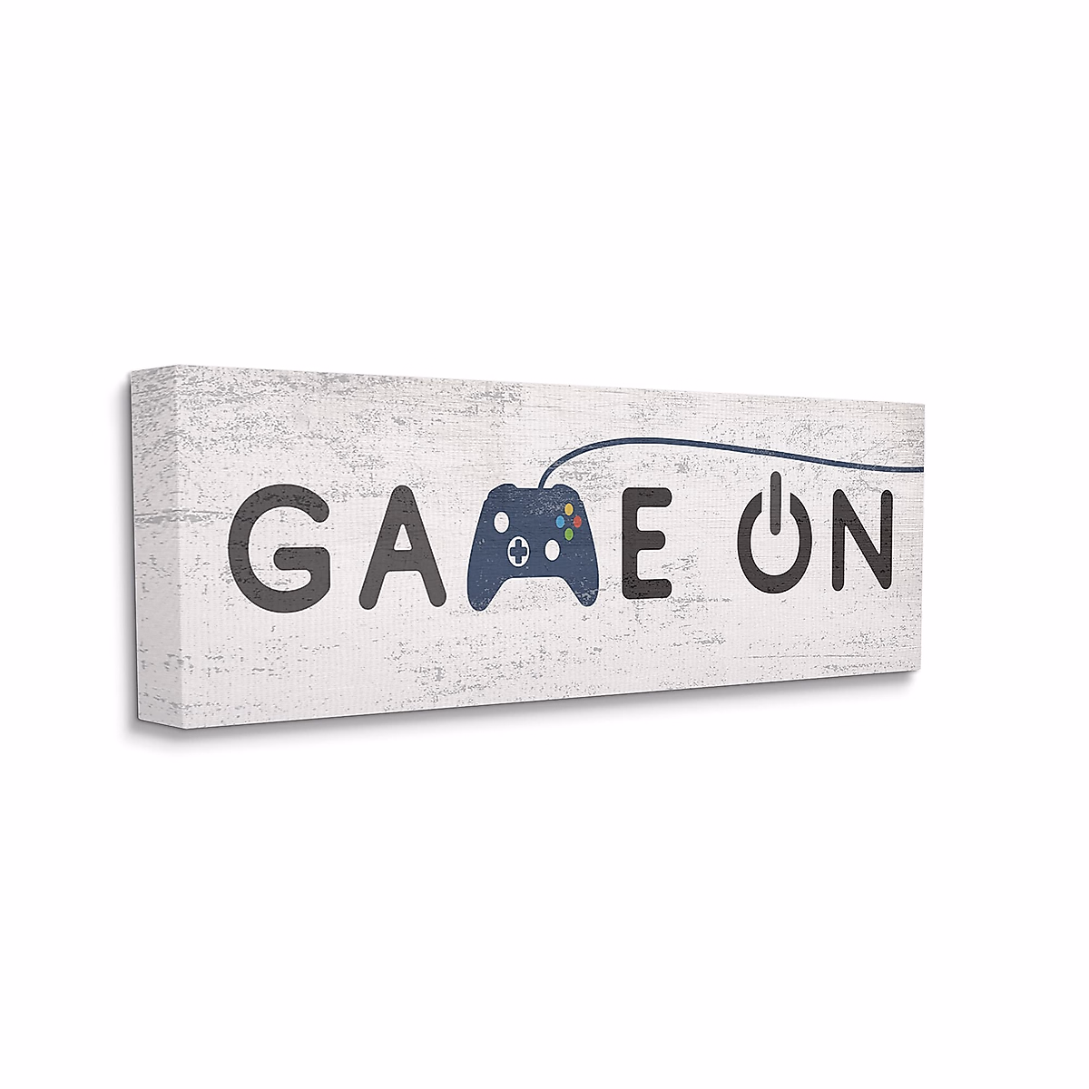 Stupell Industries Game On Video Gamer Phrase Blue Vintage Controller, Designed by Daphne Polselli Canvas Wall Art, 13 x 30, Grey
