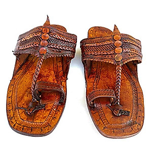 Handcrafted Luxury Men Water Buffalo Hippie 100% Leather Sandals Biblical Leather Sneakers Jesus Sandals Brown Finger Style Kolhapuri Sandals (8 M US Men / 10 M US Women)