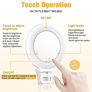 Ring Light, 3 Light Mode Selfie Light Rechargeable Large Capacity Battery Portable 60 LED Adjustable Brightness Clip on Light for Phone, iPad, Laptop, for Makeup, TikTok, Photography, Vlog, YouTube