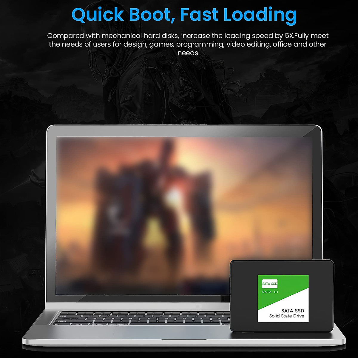 SSD 64GB Internal Solid State Hard Drive, Up to 400 MB/s SATA 6.0GB/s, Internal Hard Disk HDD Replacement for Increase Performance, Drive Fast Read for Gaming Notebook PC Desktops