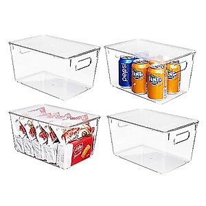 Vtopmart 4 Pack Clear Stackable Storage Bins with Lids, Large Plastic Containers with Handle for Pantry Organization and Storage,Perfect for Kitchen, Fridge, Cabinet, Bathroom Organizer