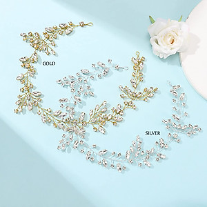 JAKAWIN Bride Crystal Wedding Hair Vine Silver Bridal Hair Piece Rhinestone Hair Accessories for Women HV113 (A Gold)